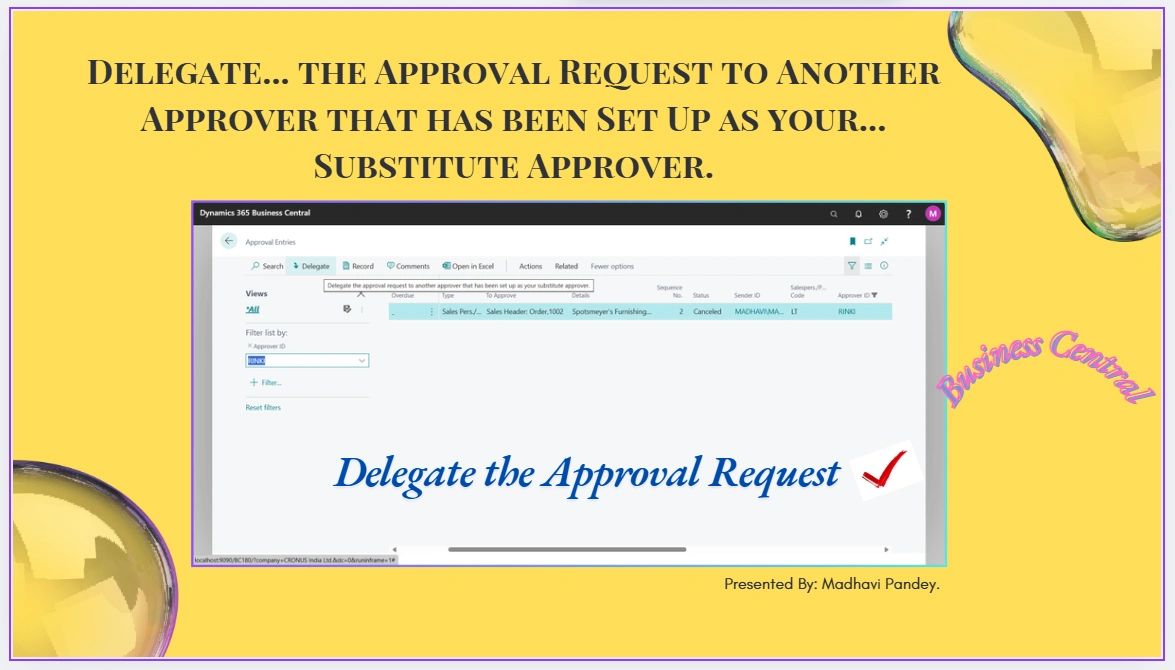 Delegate Approval Request to your Substitute Approver in D365BC